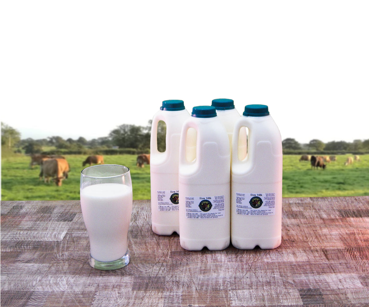 4 bottles of raw milk (8 pints / 4.55 litres) – Cliftons Farm
